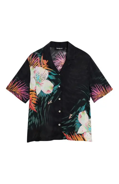 Desigual Tropical Floral Print Woven Shirt