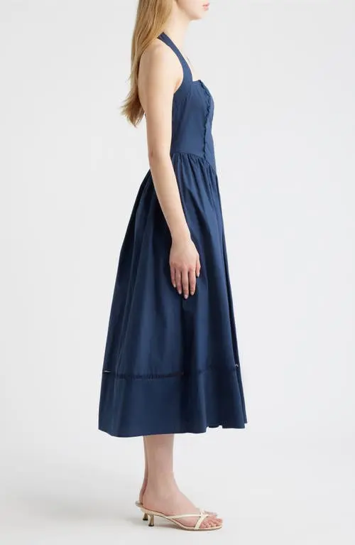 Moon River Ladder Stitch Halter Neck Cotton Dress