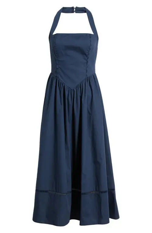 Moon River Ladder Stitch Halter Neck Cotton Dress