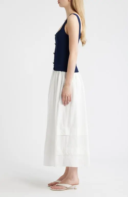 Moon River Mixed Media Midi Dress - Navy