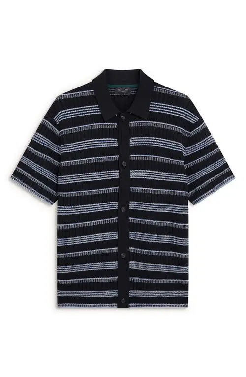 Ted Baker London Florem Stripe Short Sleeve Knit Button-up Shirt