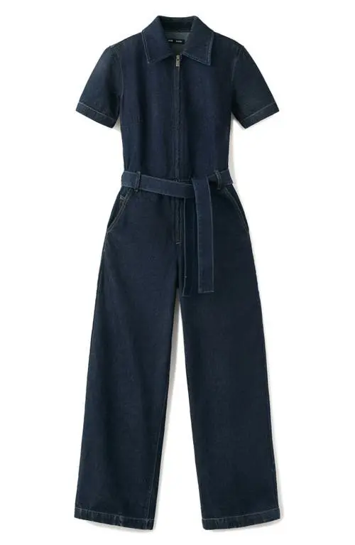 Mango Belted Denim Jumpsuit - Open Blue