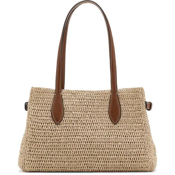 Mango Natural Fiber City Shoulder Bag - Leather