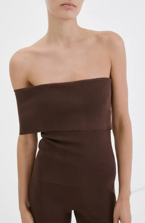 Mango Off-the-shoulder Ribbed Top - Chocolate