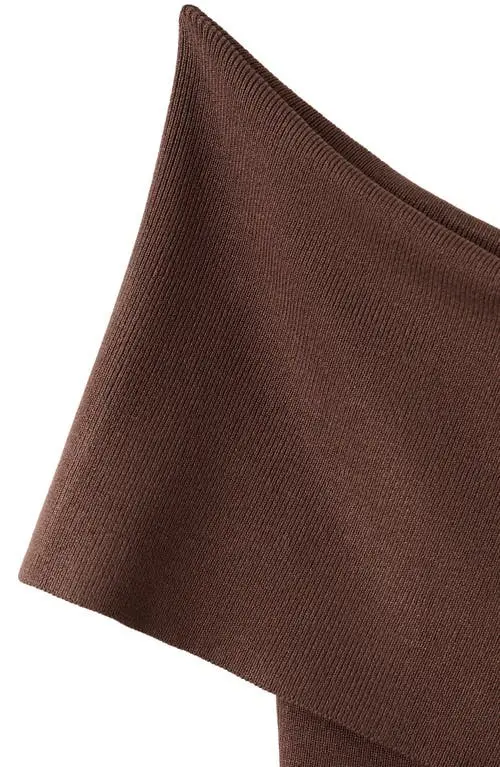 Mango Off-the-shoulder Ribbed Top - Chocolate