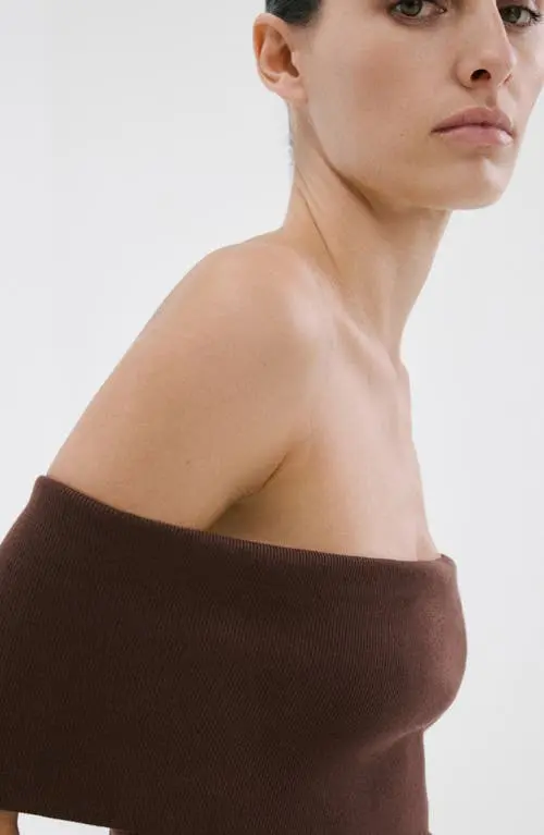 Mango Off-the-shoulder Ribbed Top - Chocolate