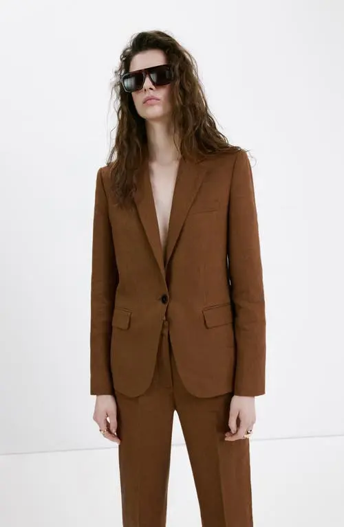 Mango Linen Suit Trousers - Brown