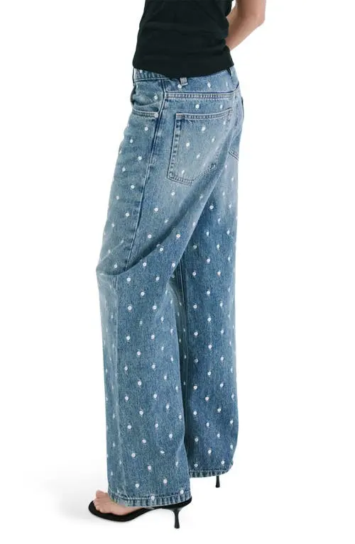 Mango Polka Dot Straight Leg Jeans - Medium Blue