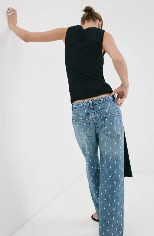 Mango Polka Dot Straight Leg Jeans - Medium Blue