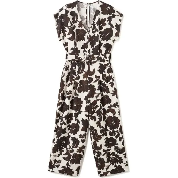 Mango Floral Print Wide Leg Jumpsuit - Ecru