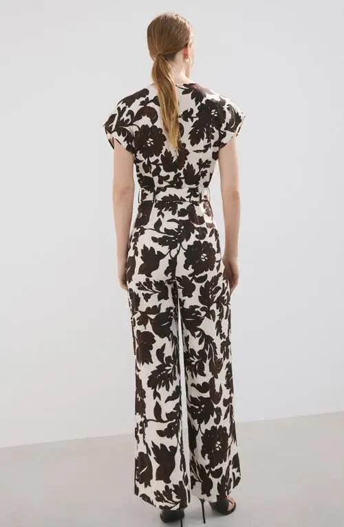 Mango Floral Print Wide Leg Jumpsuit