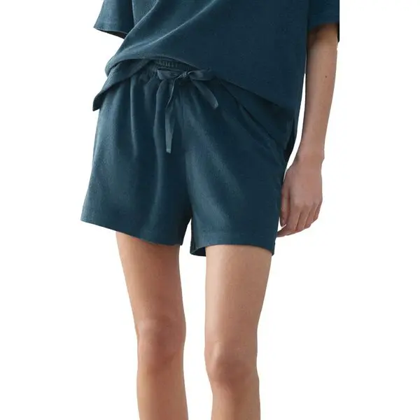 Mango Cotton Blend Terry Shorts - Blue