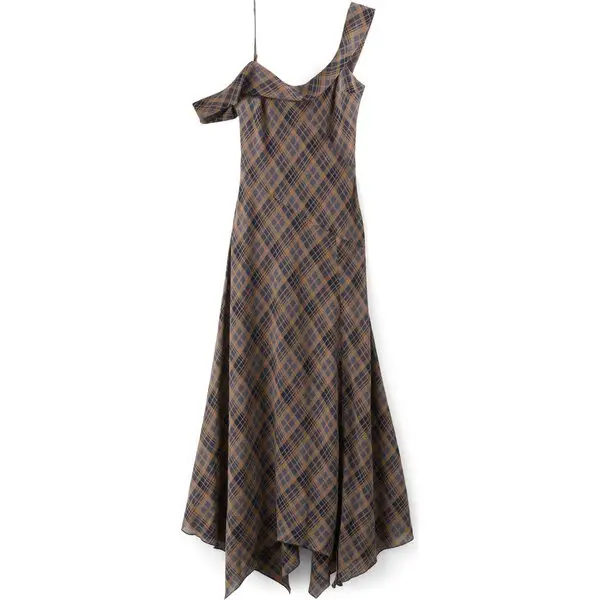 Mango Plaid Asymmetric Sleeveless Dress - Brown