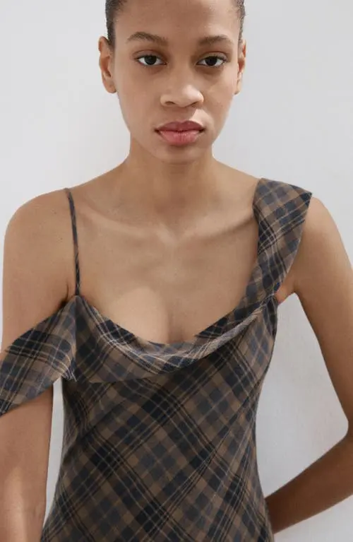 Mango Plaid Asymmetric Sleeveless Dress