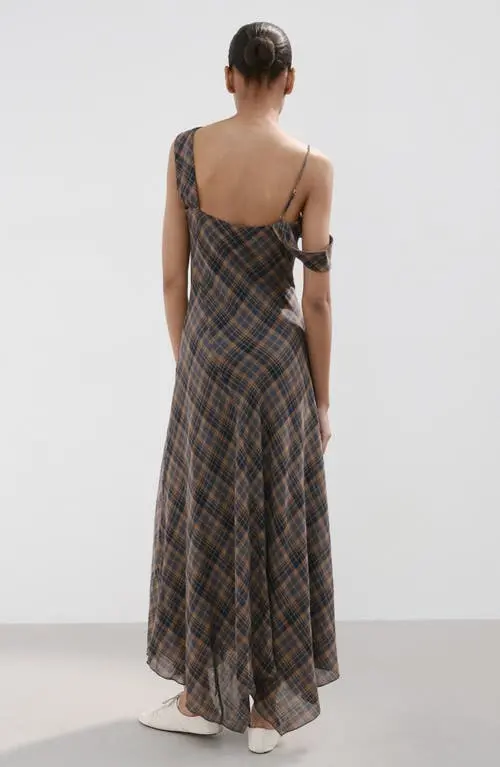 Mango Plaid Asymmetric Sleeveless Dress