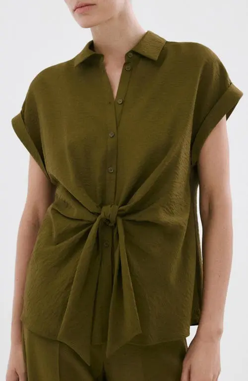Mango Tie-front Woven Shirt - Green