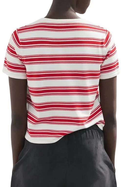 Mango Stripe Short Sleeve Sweater - Red