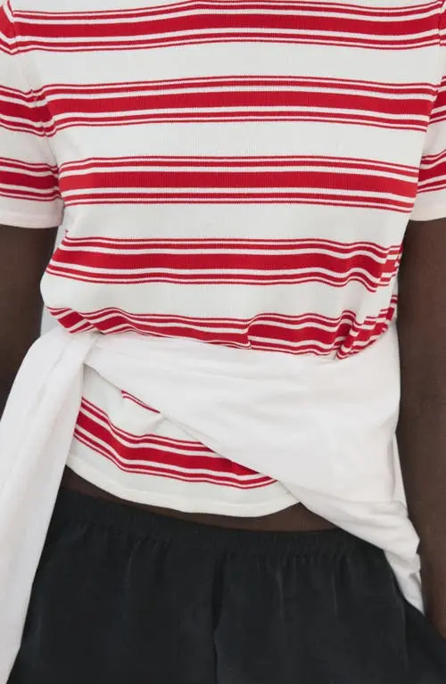 Mango Stripe Short Sleeve Sweater - Red