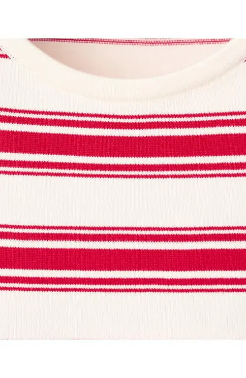 Mango Stripe Short Sleeve Sweater - Red