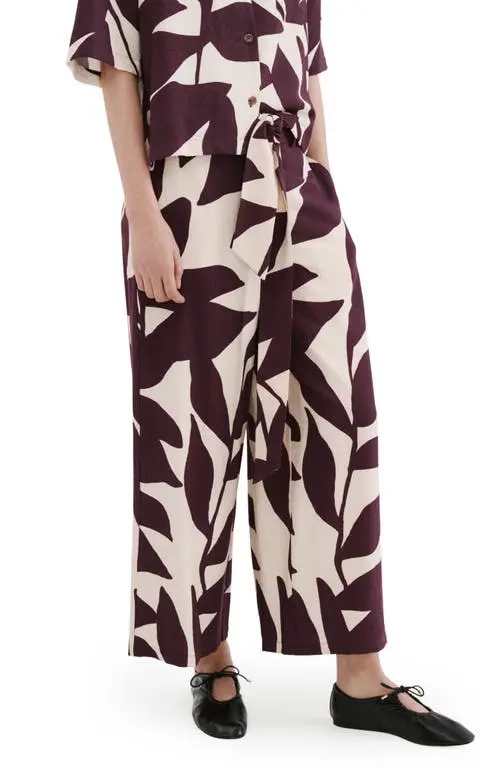 Mango Belted Print Straight Leg Pants - Ecru/dark Brown