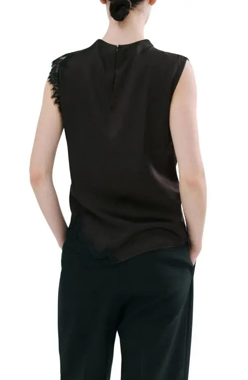 Mango Lace Trim Asymmetric Satin Top