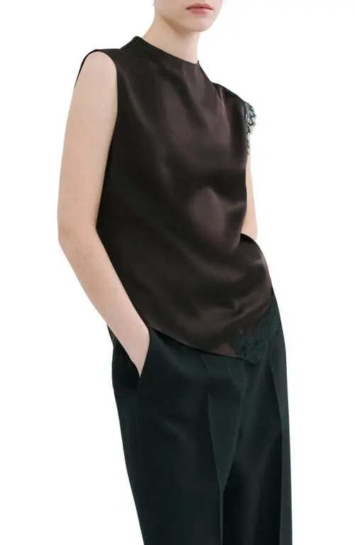 Mango Lace Trim Asymmetric Satin Top
