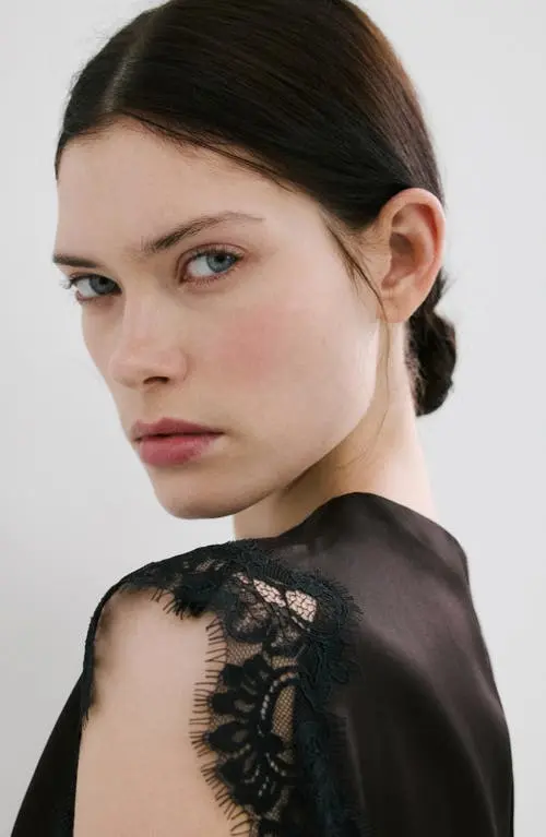 Mango Lace Trim Asymmetric Satin Top