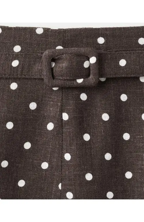 Mango Belted Polka Dot Linen Blend A-line Midi Skirt
