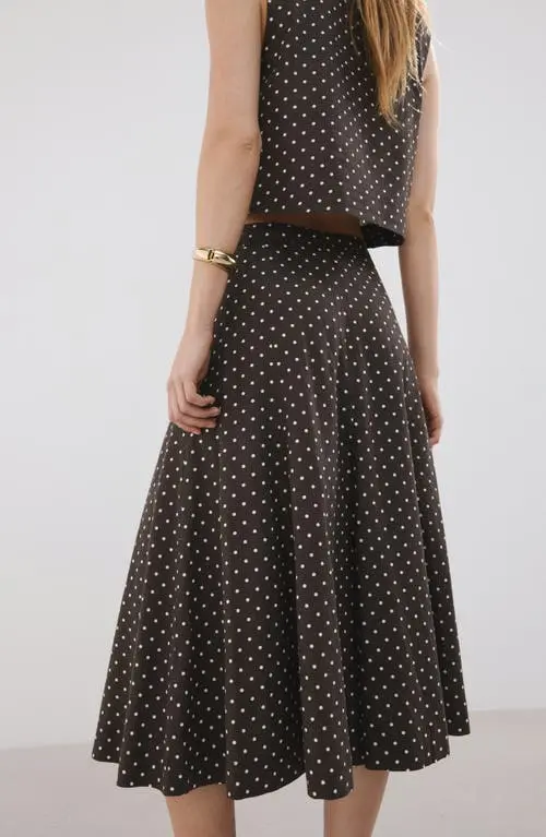 Mango Belted Polka Dot Linen Blend A-line Midi Skirt