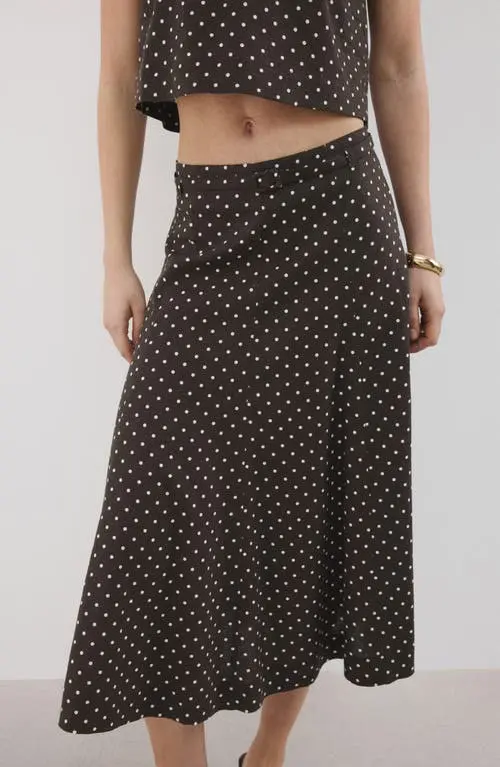 Mango Belted Polka Dot Linen Blend A-line Midi Skirt