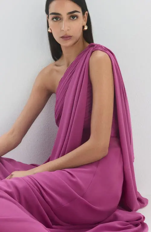 Mango One-shoulder Draped Dress
