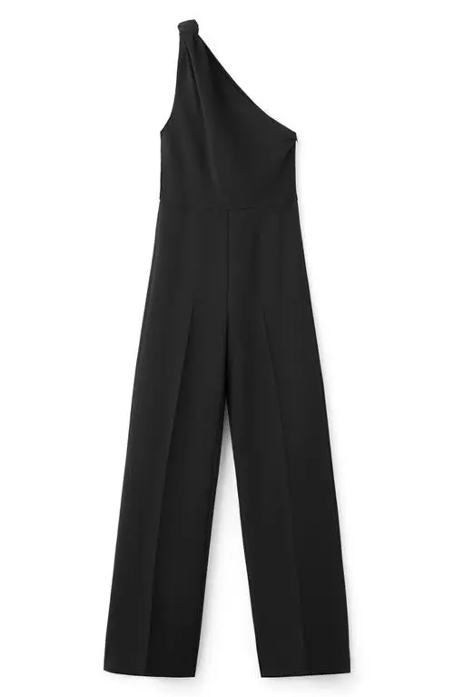 Mango Knotted One-shoulder Jumpsuit - Black