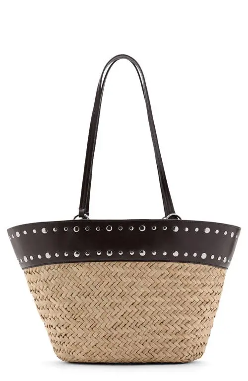 Mango Studded Raffia Shopper Bag - Chocolate