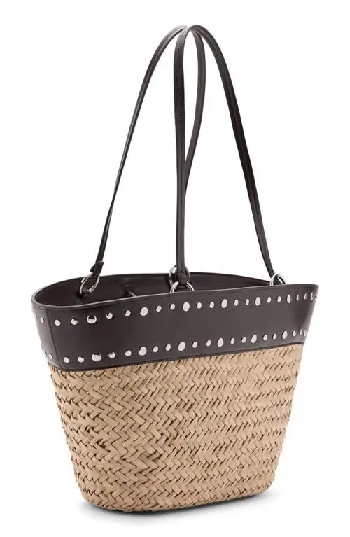 Mango Studded Raffia Shopper Bag
