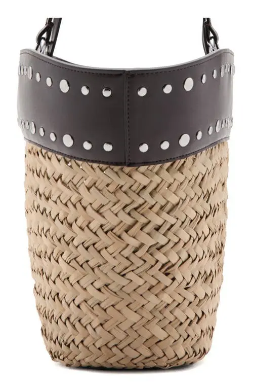 Mango Studded Raffia Shopper Bag