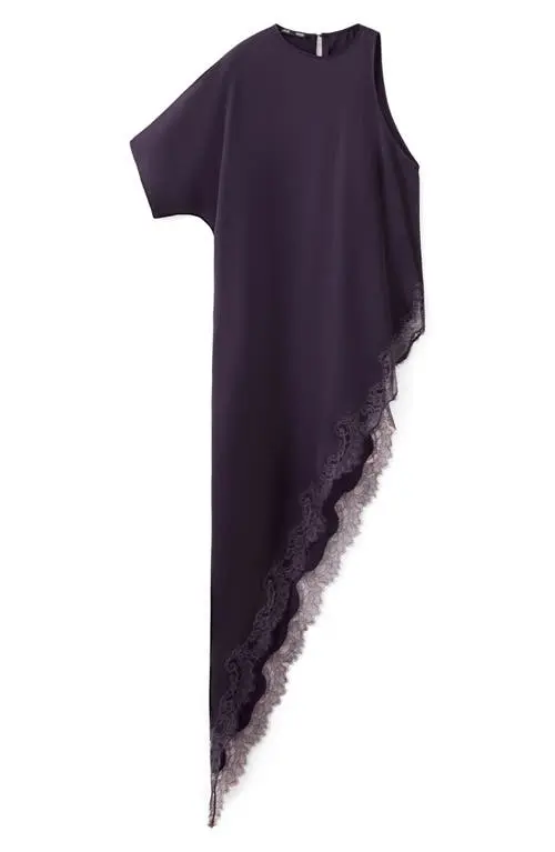 Mango Lace Trim Asymmetric Satin Top