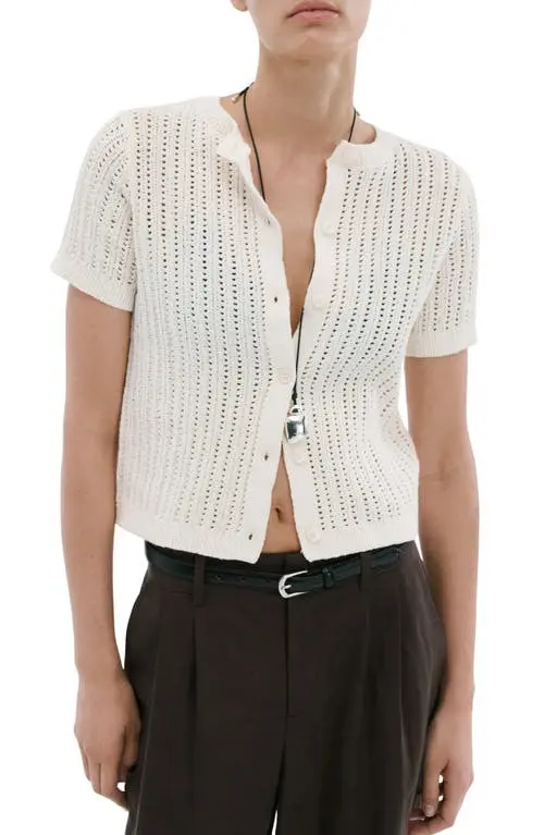 Mango Open Stitch Short Sleeve Cardigan - Ecru