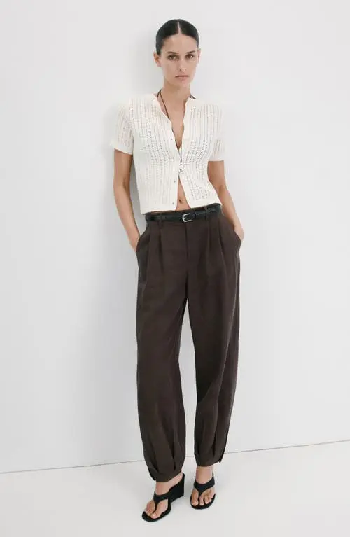 Mango Open Stitch Short Sleeve Cardigan - Ecru