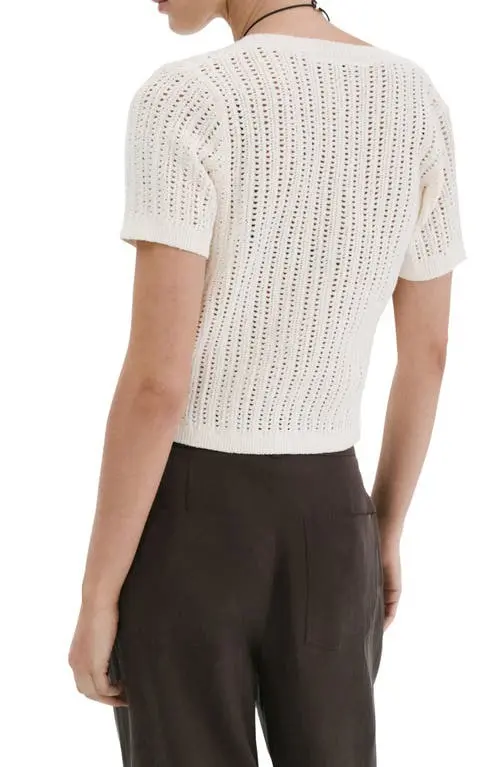 Mango Open Stitch Short Sleeve Cardigan - Ecru