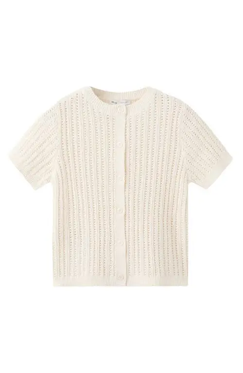 Mango Open Stitch Short Sleeve Cardigan - Ecru