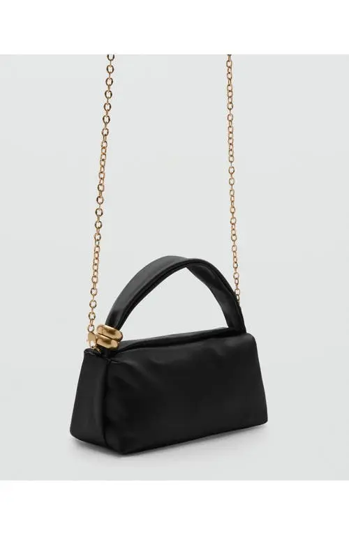 Mango Satin Top Handle Evening Bag - Black