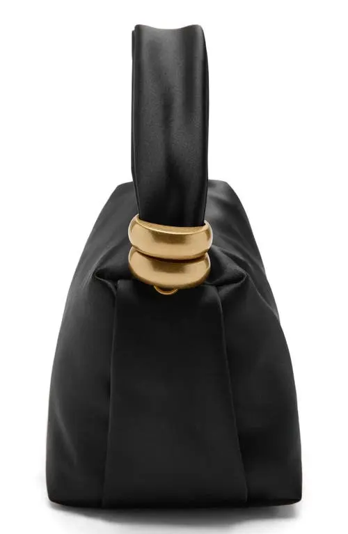 Mango Satin Top Handle Evening Bag - Black