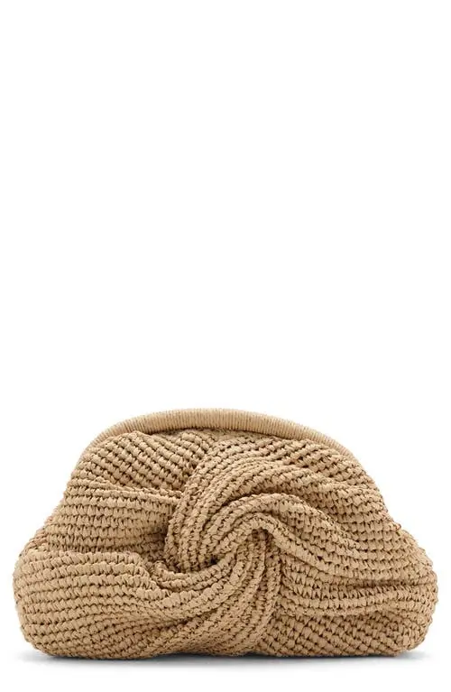 Mango Woven Frame Clutch With Chain Strap - Beige