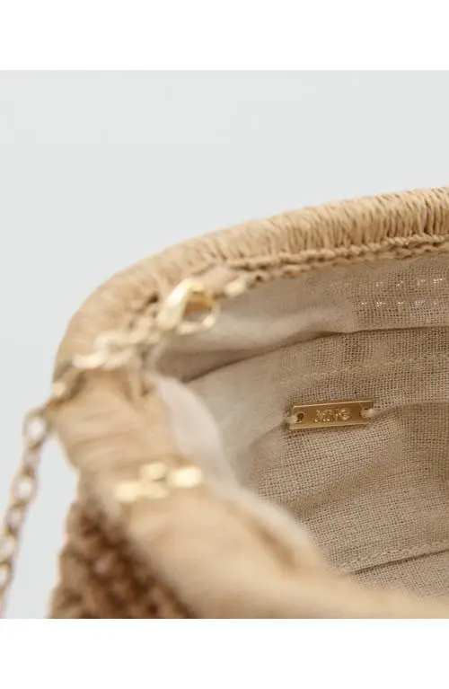 Mango Woven Frame Clutch With Chain Strap - Beige