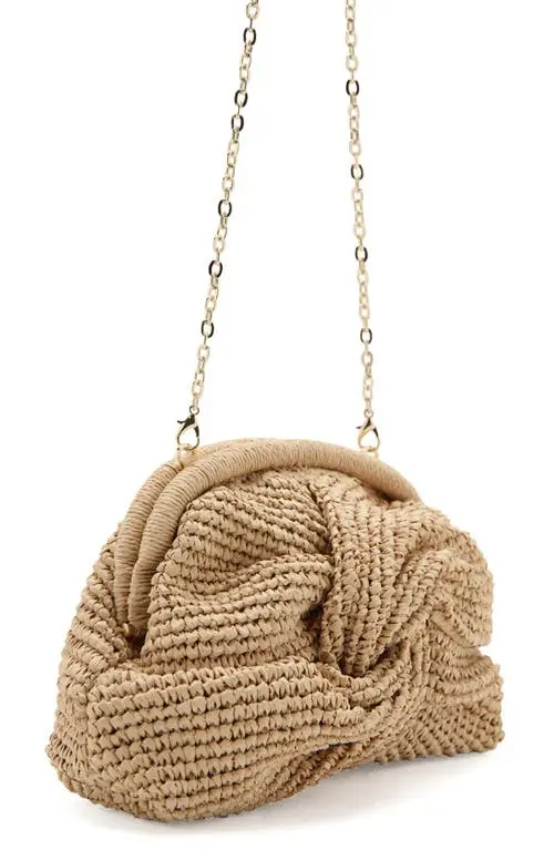 Mango Woven Frame Clutch With Chain Strap - Beige