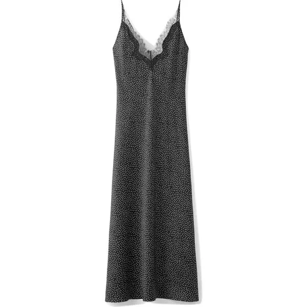 Mango Lace Trimmed Polka Dot Slipdress - Black
