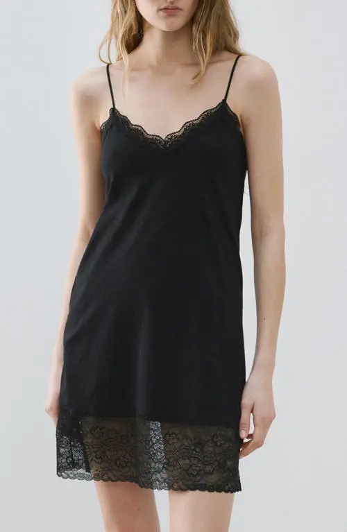 Mango Lace Trim Jersey Chemise - Black