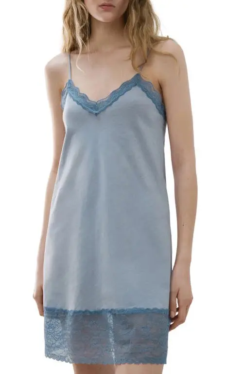 Mango Lace Trim Jersey Chemise - Blue
