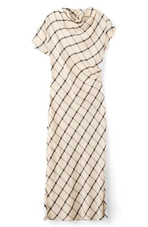 Mango Windowpane Check Asymmetric Dress - Ecru