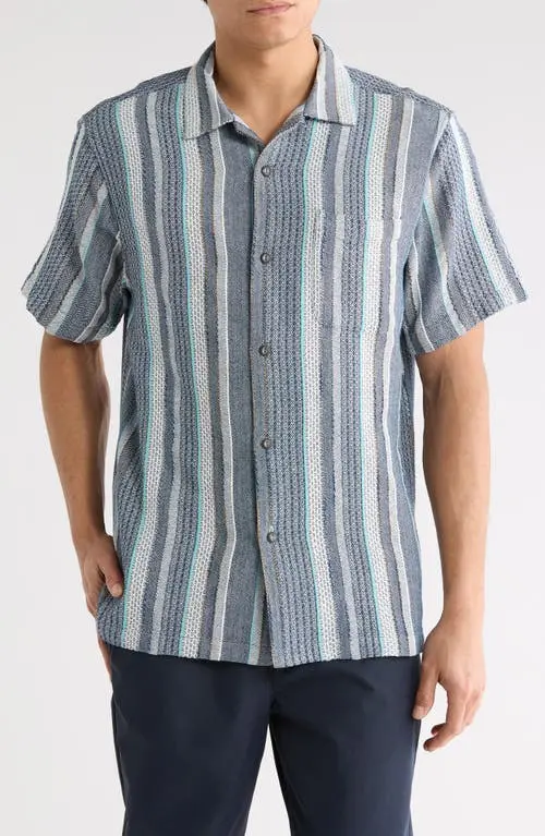 Tommy Bahama Milano Textured Stripe Cotton Camp Shirt - Kingfish